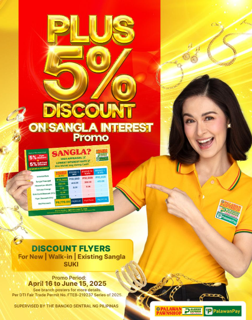 PLUS 5% DISCOUNT ON SANGLA INTEREST PROMO – Palawan Pawnshop - Palawan ...